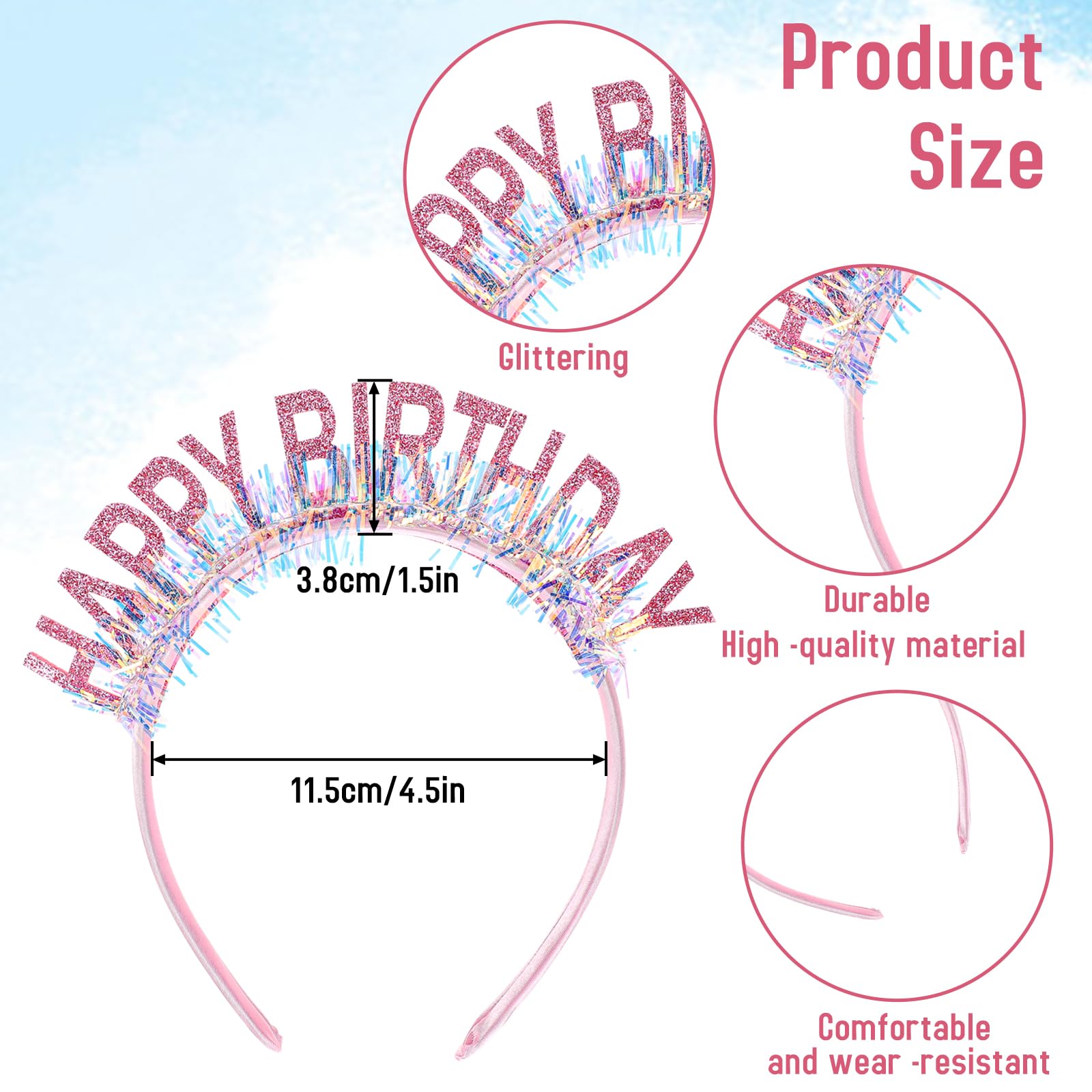 KALIONE Glitter Birthday Tiara Headpiece, Cute Party Headband Decorations for Women Girls, Pink