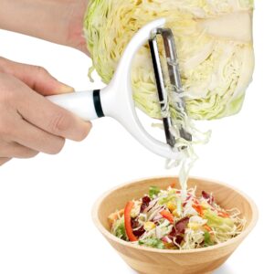 2pcs cabbage shredder slicer peeler for coleslaw, cabbage cutter grater shredder for sauerkraut, large y peeler wide blade vegetable peeler, white with green