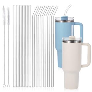 [12 pcs] replacement glass straws for stanley - compatible with stanley 40 oz 30 oz cup tumbler,12" x 10mm reusable clear glass straw with 2 cleaning brush for stanley cup accessories