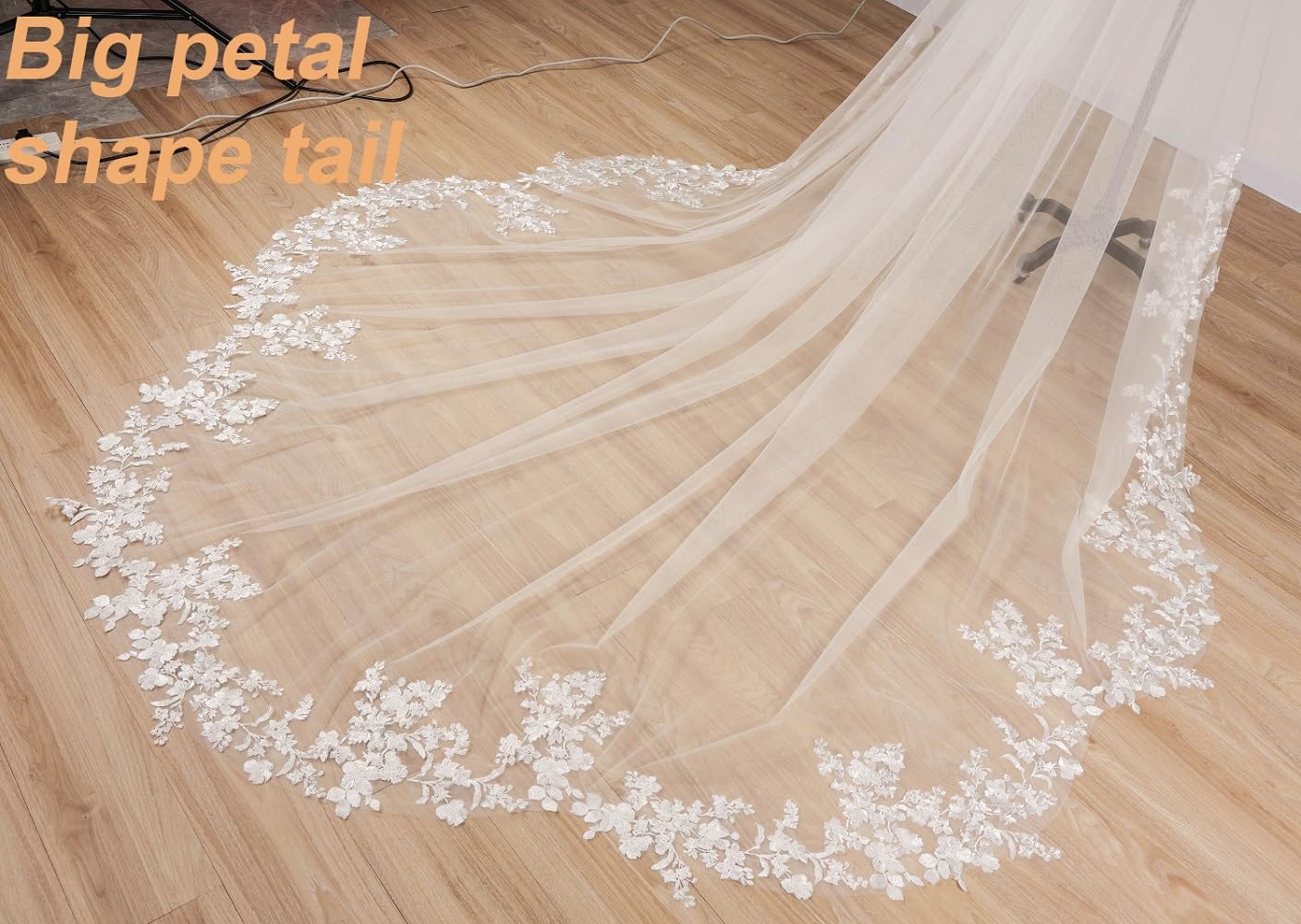 ELAWBTY 1 T Floral Lace Wedding Bridal Veil F20 Ivory Cathedral