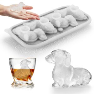 acookee 3d dachshund dog ice cube mold, 4 hole fun shapes large dachshund dog ice cube tray for whiskey,cocktail,bourbon, cute novelty dachshund dog gifts for women, bpa free