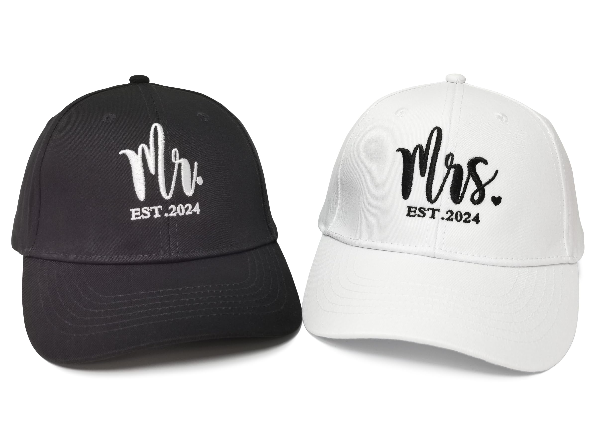 Embroidered Matching Mr Mrs EST 2024 Hats, Black White Bride Groom Dad Hat Baseball Caps, Gifts for Anniversary Newlywed Honeymoon