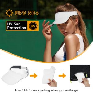 GADIEMKENSD Foldable Sport Sun Visor Hats Sun Caps UPF50+ Lightweight Ponytail Adjustable Hat for Golf Tennis Beach Running Hiking Football White