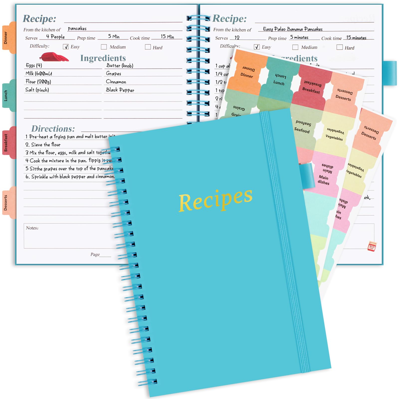 PECULA Recipe Book, Recipe Book to Write In Your Own Recipes, Blank Recipe Book, Recipe Notebook, Recipe Journal Hold 170 Recipes