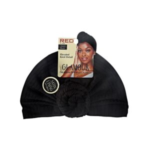 Red by Kiss Turban for Women, Silky Satin Interior, Comfortable, Breathable Head Wrap, Pre-Tied Twist African Knot Bonnet (Black)