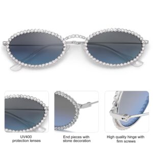 SOJOS Retro Oval Rhinestone Skinny Sunglasses for Women 90s Styles Bling Hippie Disco Trendy Sun Glasses Small Face SJ1205