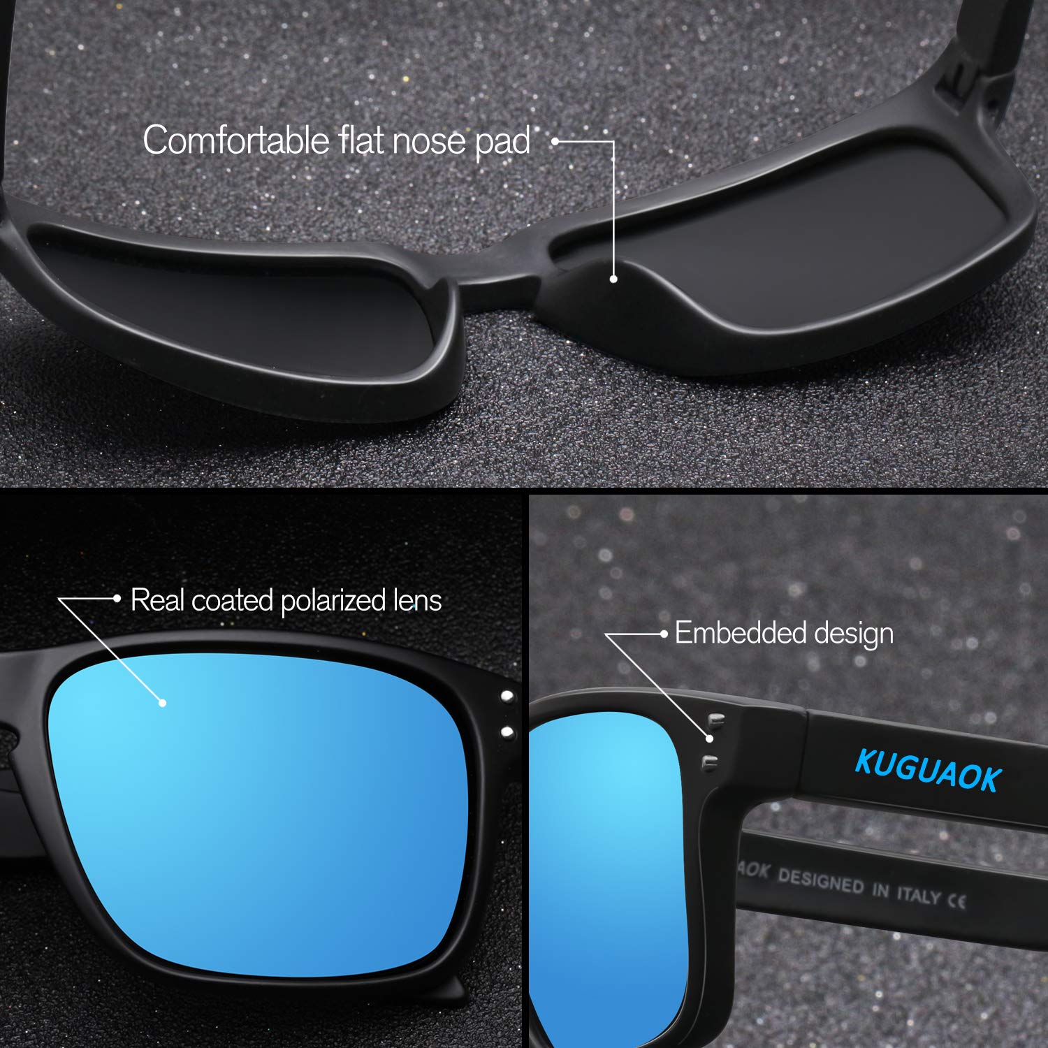 KUGUAOK Polarized Square Sunglasses For Men and Women Matte Finish Sun Glasses UV Protection Glasses