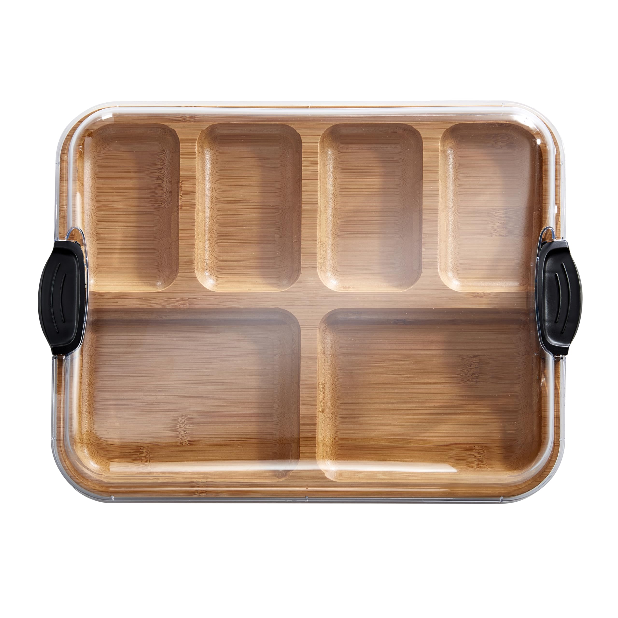 Farberware Build-a-Board Cutting Board with Compartments and Clear Locking Lid for Charcuterie, Snacks, and More-Make it. Take it. Enjoy it, 11x14 Inch, Bamboo