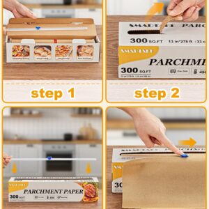 SMARTAKE Parchment Paper Roll for Baking, 13 in x 278 ft, 300 sq.ft, Non-Stick Baking Paper Sheets with Slide Cutter, Heavy Duty Extra Long, for Kitchen Baking Cooking Grilling Steaming, Unbleached