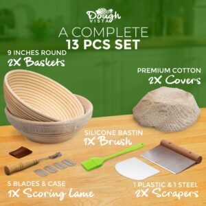 Banneton Bread Proofing Basket, 11 Pc Sourdough Starter Kit, 1 x Round 9 Inch Basket, Lame, Blades, Scrappers, Cotton Cover, Silicone Brush, & More - Sourdough Bread Baking Starter Kit (13)