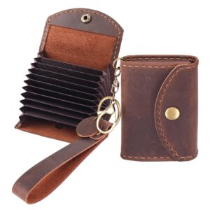 fasjosma genuine leather credit card wallet holder,credit card organizer for women men,small coin purse wallet keychain,coffee