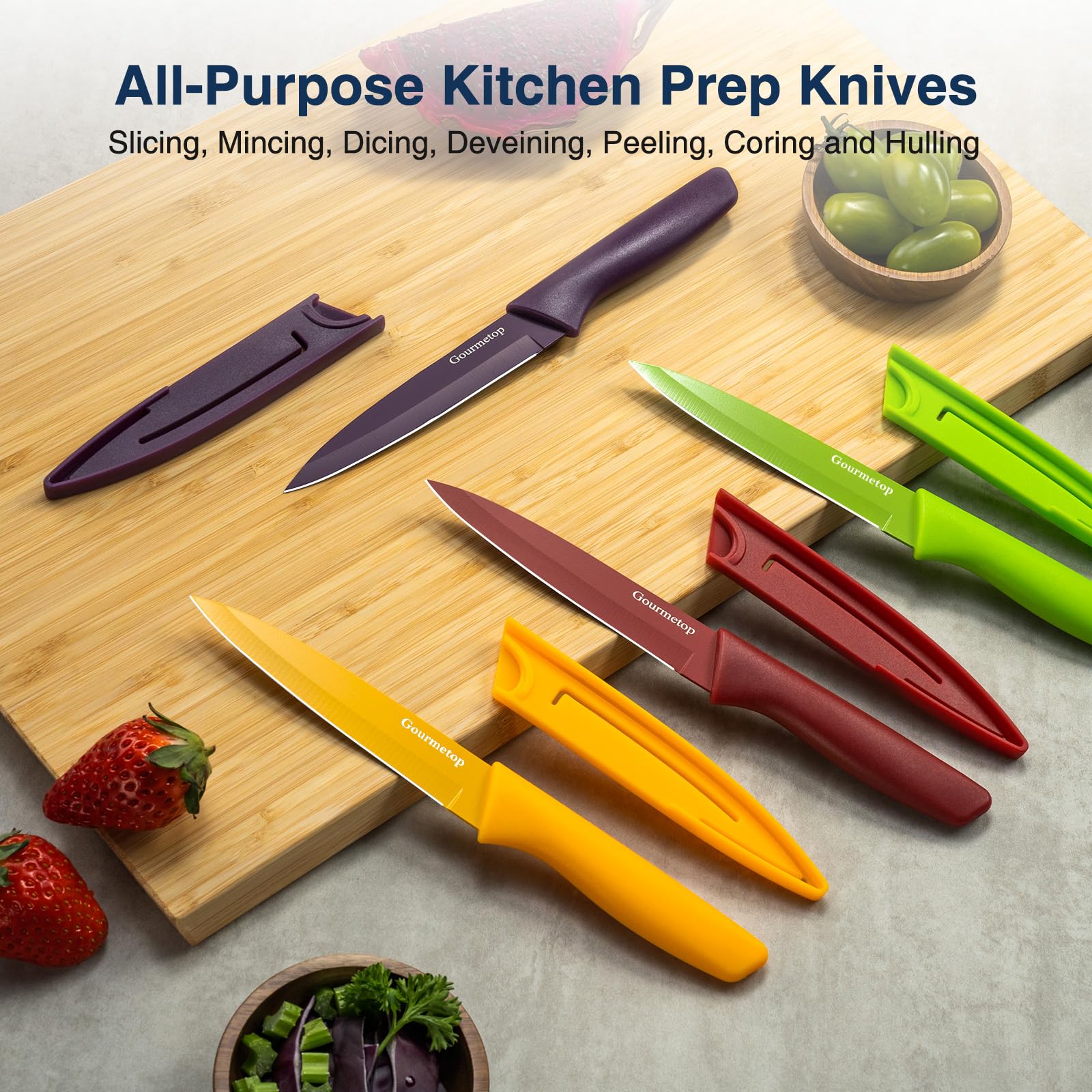 Gourmetop Paring Knife with Cover, Paring Knives Set of 4, 4.5" Paring Knife Set of Premium Stainless Steel, Small Kitchen Knife Set for Fruit and Vegetable, Ergonomic Knife Handles for Versatility