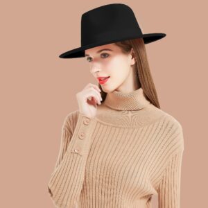 Wide Brim Fedora Hats for Women & Men Classic Dress Panama Hat Adjustable Felt Hat with Band