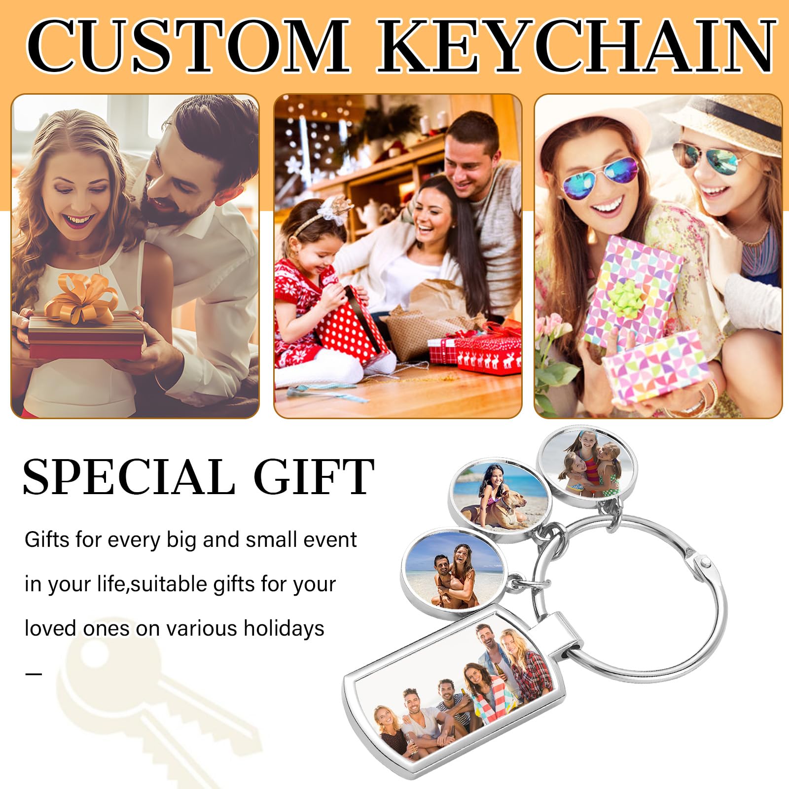 BEXOA EDC Custom Keychain with Picture - Personalized Photo Engrave Text Keychains for Women Men Boyfriend Mother's Day Gifts