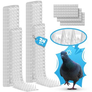 ohlela 24 pack bird spikes for outside to keep birds away - 26.5ft balcony pigeon deterrent, bird deterrents for outside patio, bird spikes for pigeons and other small birds, crows, woodpeckers