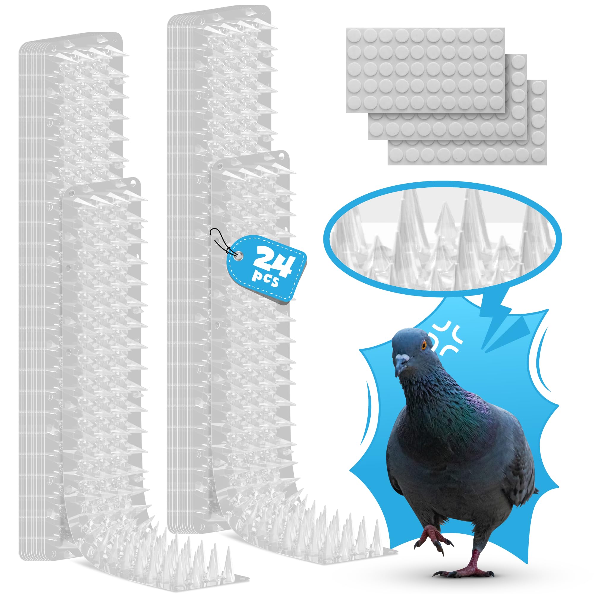 ohlela 24 Pack Bird Spikes for Outside to Keep Birds Away - 26.5ft Balcony Pigeon Deterrent, Bird Deterrents for Outside Patio, Bird Spikes for Pigeons and Other Small Birds, Crows, Woodpeckers