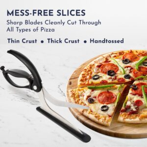 Loftern Pizza Scissors - Non-Stick Pizza Scissors with Firm Grip Base - Food Grade Stainless Steel Pizza Cutter - 5-in-1 Food Slicer & Pizza Server - Durable, Safe & Mess Free