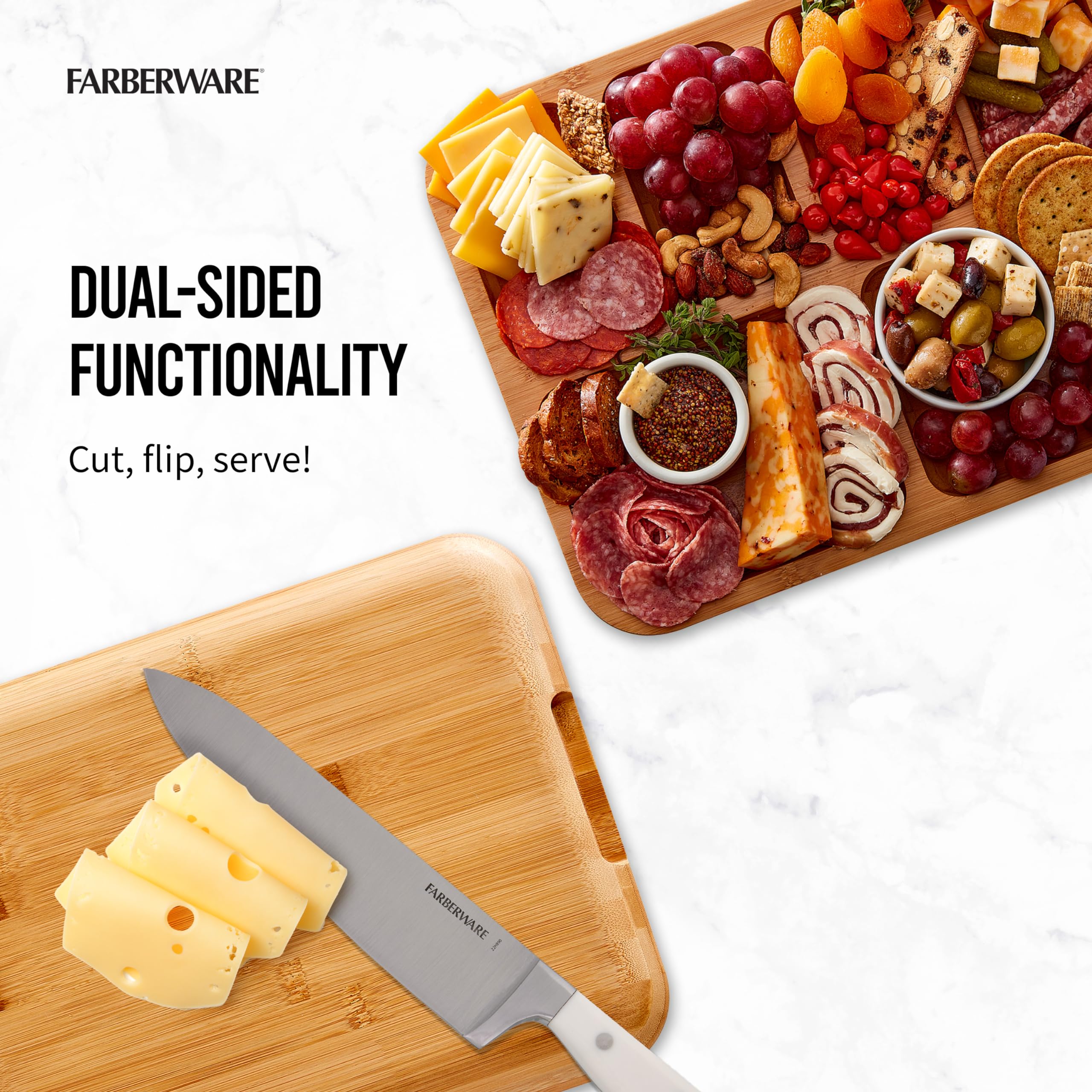 Farberware Build-a-Board Cutting Board with Compartments and Clear Locking Lid for Charcuterie, Snacks, and More-Make it. Take it. Enjoy it, 11x14 Inch, Bamboo