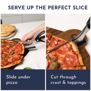 Loftern Pizza Scissors - Non-Stick Pizza Scissors with Firm Grip Base - Food Grade Stainless Steel Pizza Cutter - 5-in-1 Food Slicer & Pizza Server - Durable, Safe & Mess Free