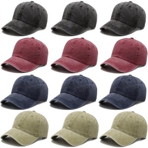 12pieces vintage washed baseball caps for women men distressed twill adjustable dads hats unisex style (multicolor)