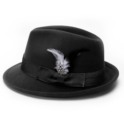 Ultrafun Fedora Hats for Men Women Short Brim Felt Winter Hat Panama Dress Fedora Hat (Feather-Black)