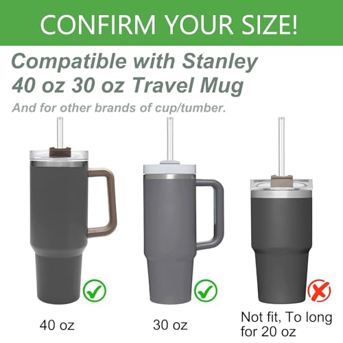 Replacement Straw Compatible with Stanley 40 oz Tumbler Straws, 6 Pcs Reusable Straws with Cleaning Brush, Long Glass Straw for Stanley Accessories, Clear