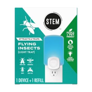 stem light trap: indoor fruit fly trap, effective insect control for home, attracts and traps flying insects, emits soft blue light, starter kit with 1 plug-in device and 1 cartridge