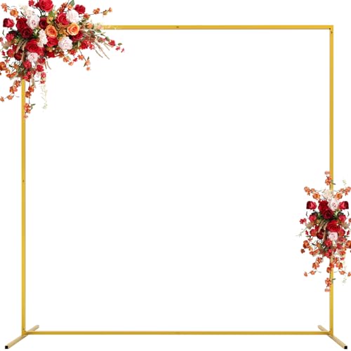 Asee'm 6.6FTx6.6FT Gold Wedding Arch Backdrop Stand Square Metal Rectangular Arch Frame for Ceremony Party Birthday Bridal Baby Shower Anniversary Arbor Balloon Decoration