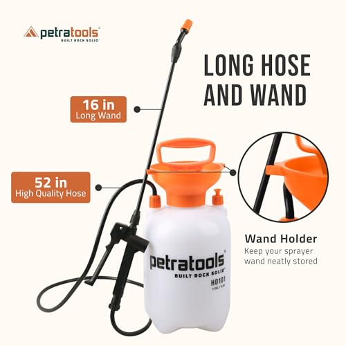 PetraTools 1 Gallon Pump Sprayer - HD101 Garden Sprayer with 2 Nozzles Included, Pump Spray Bottle, Weed Sprayer, Water Sprayer, Plant Sprayer, Pressure Sprayer Heavy Duty Hand Pump Sprayer