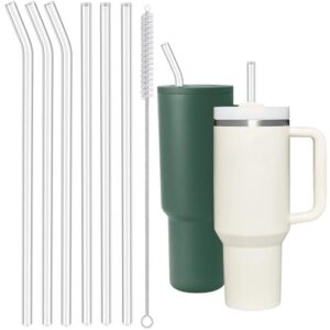 replacement straw compatible with stanley 40 oz tumbler straws, 6 pcs reusable straws with cleaning brush, long glass straw for stanley accessories, clear