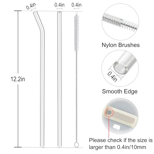 Replacement Straw Compatible with Stanley 40 oz Tumbler Straws, 6 Pcs Reusable Straws with Cleaning Brush, Long Glass Straw for Stanley Accessories, Clear