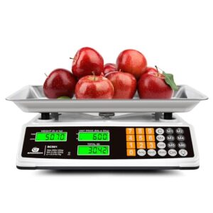 price computing scale 88lb/40kg commercial food scale for produce meat with stainless steel large platform, lcd display, and green bright backlight for farmers markets, deli, （not for trade）