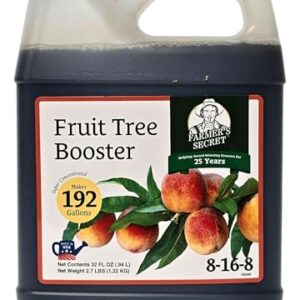 Farmer's Secret Fruit Tree Booster Fertilizer (32oz) - Super Concentrated and Phosphorus Rich - Formulated for All Fruit Trees Including Peach, Banana, and Apple