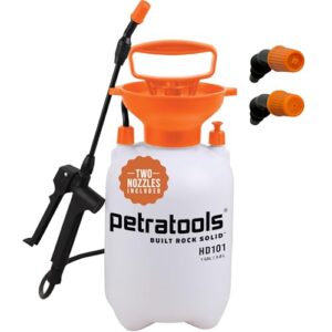 petratools 1 gallon pump sprayer - hd101 garden sprayer with 2 nozzles included, pump spray bottle, weed sprayer, water sprayer, plant sprayer, pressure sprayer heavy duty hand pump sprayer