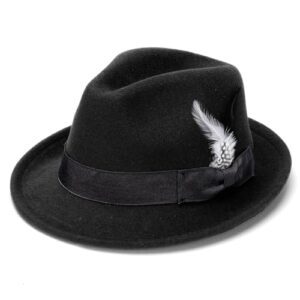 ultrafun fedora hats for men women short brim felt winter hat panama dress fedora hat (feather-black)