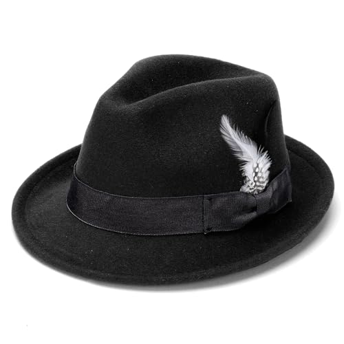 Ultrafun Fedora Hats for Men Women Short Brim Felt Winter Hat Panama Dress Fedora Hat (Feather-Black)