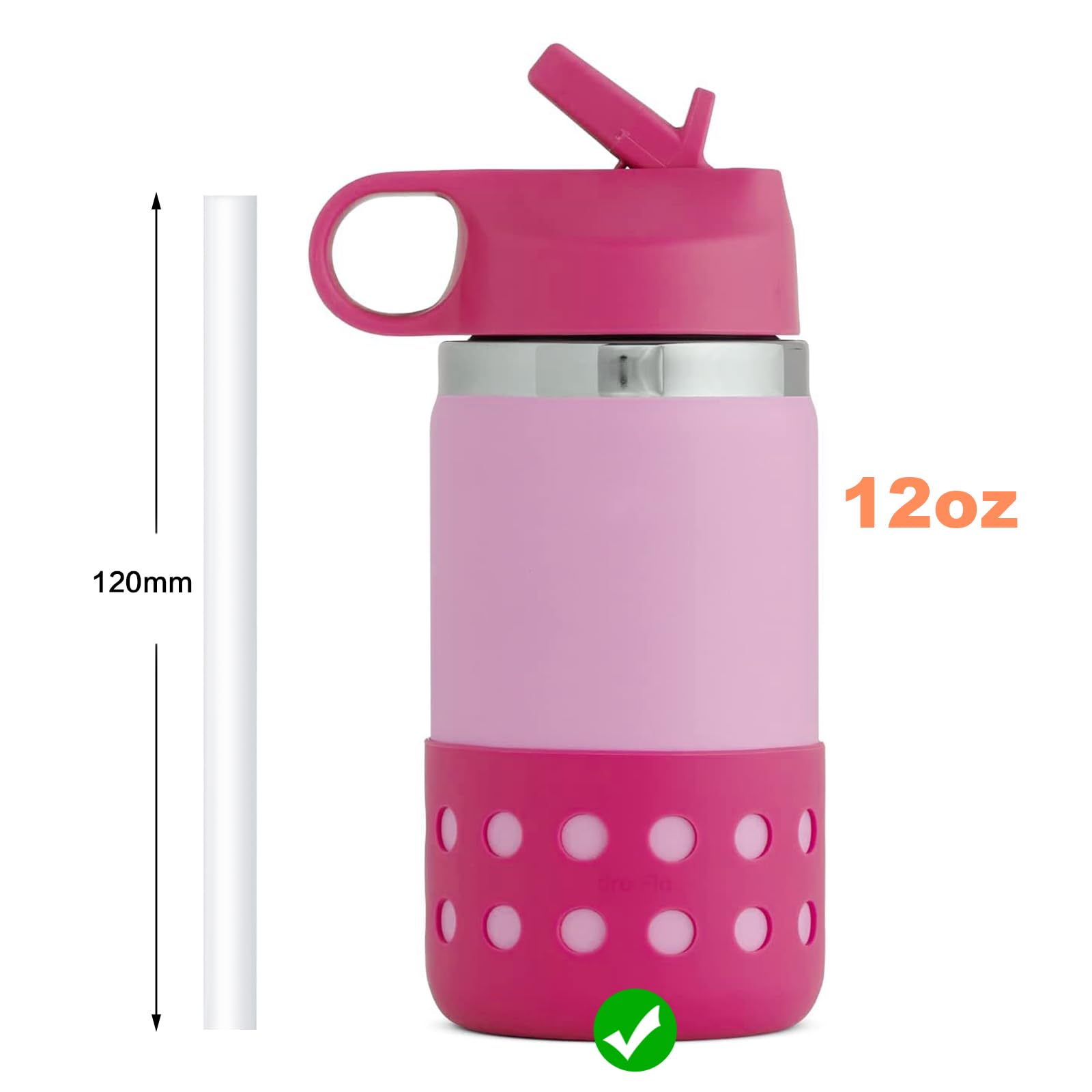 Reusable Replacement Straws Compatible with Hydro Flask Wide Mouth 12oz Kids Water Caps-6 Pack BPA Free Straws and Pack Straw Brush