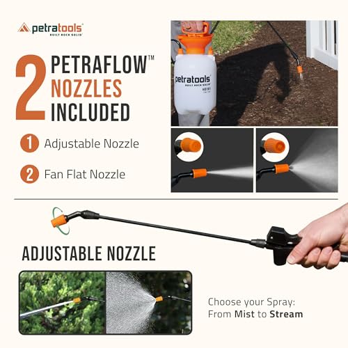 PetraTools 1 Gallon Pump Sprayer - HD101 Garden Sprayer with 2 Nozzles Included, Pump Spray Bottle, Weed Sprayer, Water Sprayer, Plant Sprayer, Pressure Sprayer Heavy Duty Hand Pump Sprayer