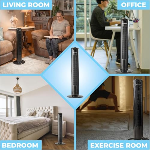 Comfort Zone Oscillating Portable Tower Fan, 32 inch, 3 Speed, 90 Degree Oscillation, Portable Built-in Carry Handle, Quiet Operation, Ideal for Home, Bedroom & Office, CZ12386