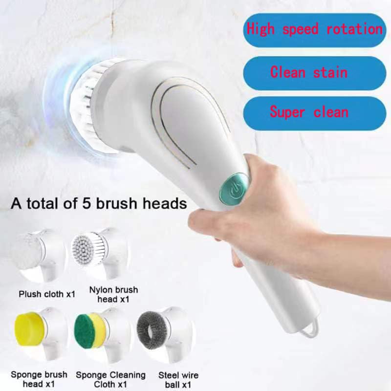 XBllcyiv Electric Cleaning Brush Scrub Brush,Portable Scrub Brush Brush Bring 5 Replaceable Brush Heads,Electric Scrubber Handheld Shower Cleaning Brush for Bathroom/Tub/Wall Tiles/Floor/Kitchen