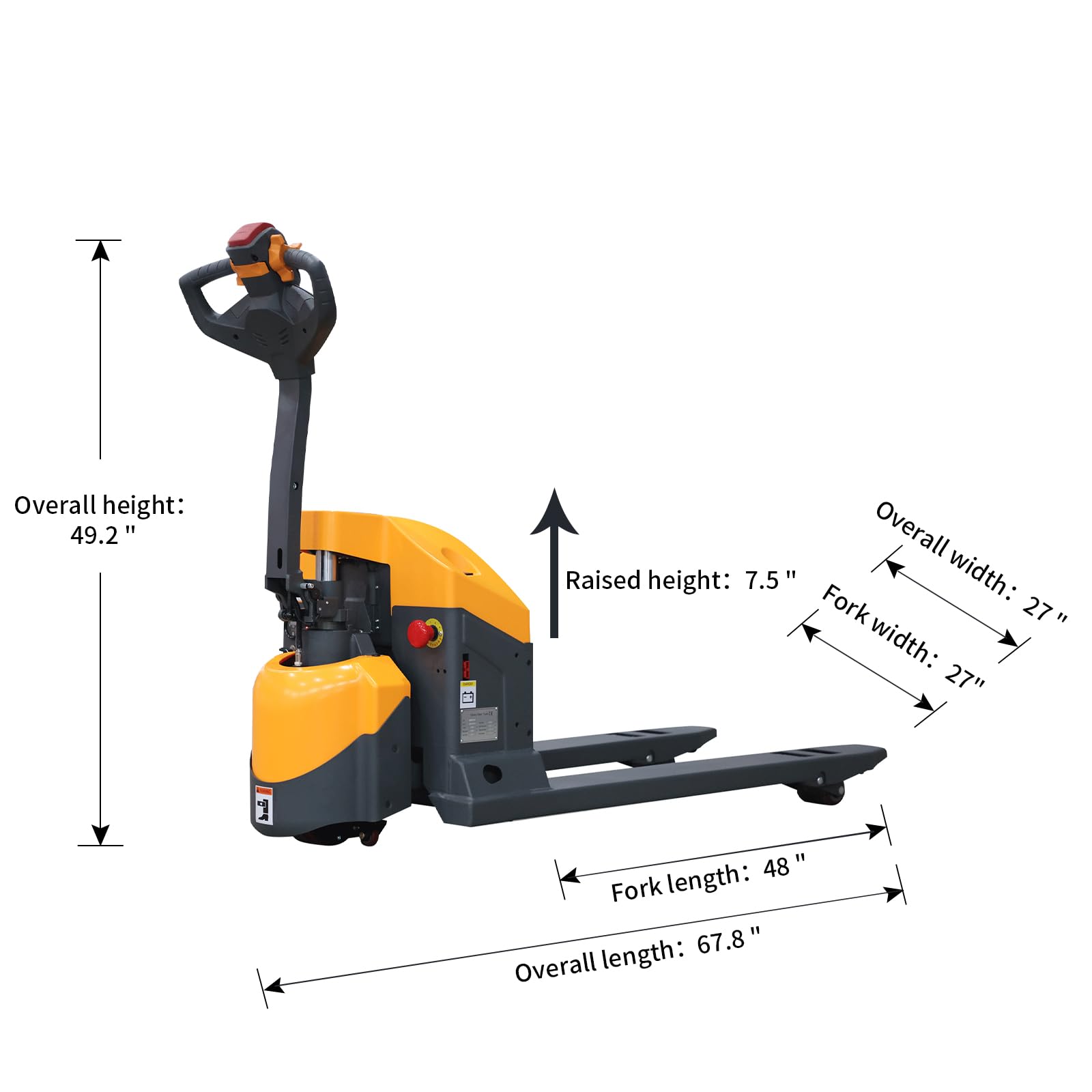 T Tory Carrier Full Electric Pallet Jack Truck 4400lbs Capacity 48" x27" Fork Size Powered Pallet Trucks, Built-Out Charger Suitable for Narrow Space, Indoor Handling & Lifting