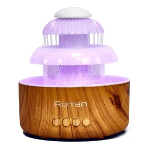 upgarded version - water flowing cool mist humidifier, waterfall dry air pet humidifier with raining sound & 8 colors night light, home decor anti-allergy humidifier for bedroom toddle, baby