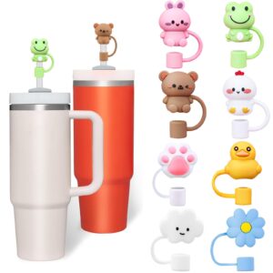 rejoywor 8pcs cute straw cover for stanley cup, 10mm 0.4in silicone stanley 30&40 oz tumbler accessories straw covers topper, animal&cloud&flower shape, straw protectors, straw lid for 10mm straws