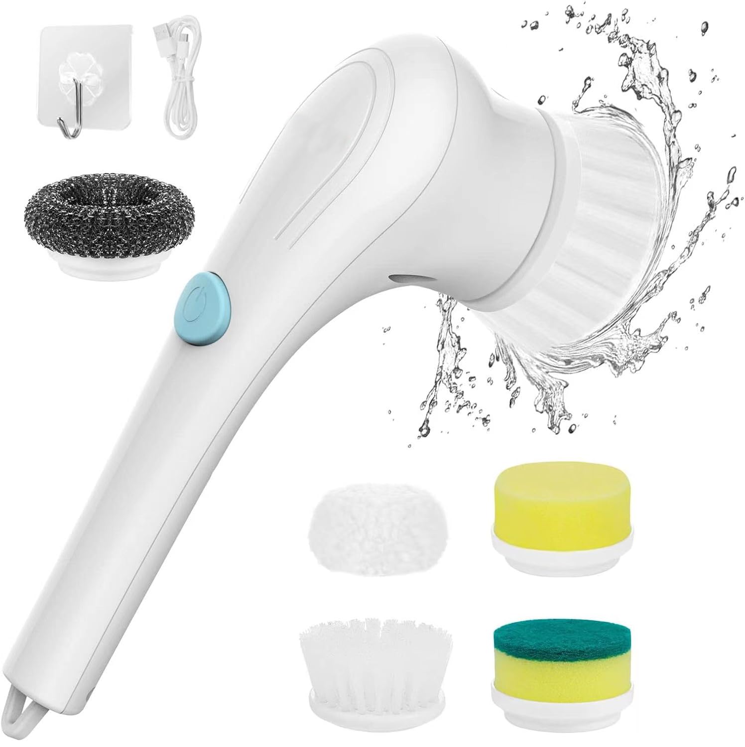 XBllcyiv Electric Cleaning Brush Scrub Brush,Portable Scrub Brush Brush Bring 5 Replaceable Brush Heads,Electric Scrubber Handheld Shower Cleaning Brush for Bathroom/Tub/Wall Tiles/Floor/Kitchen