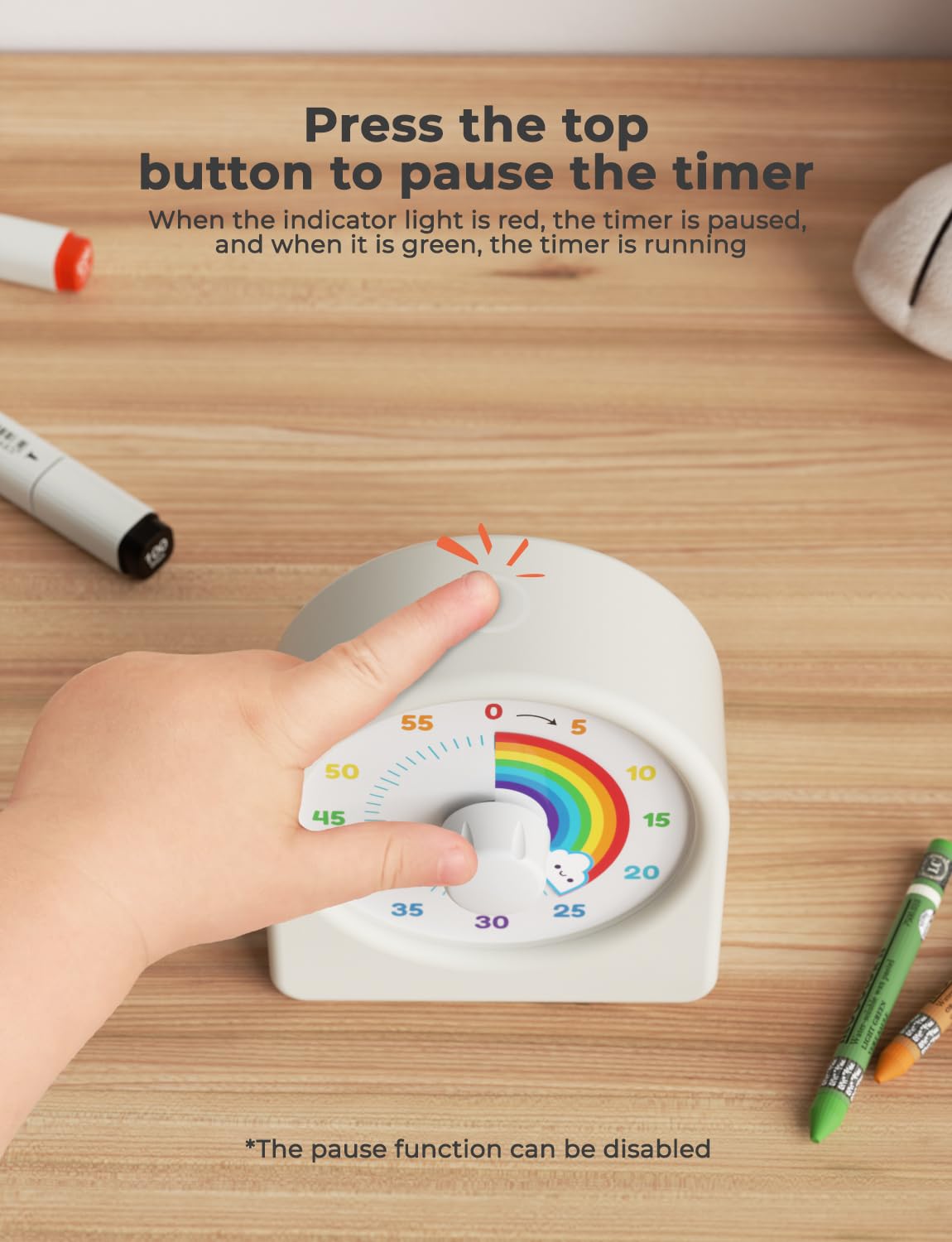 LIORQUE 60 Minute Visual Timer for Kids, Rechargeable Visual Countdown Timer Clock Kids Timer for Classroom, Desk Pomodoro Timer with 'Rainbow' Pattern Design and Magnetic Back