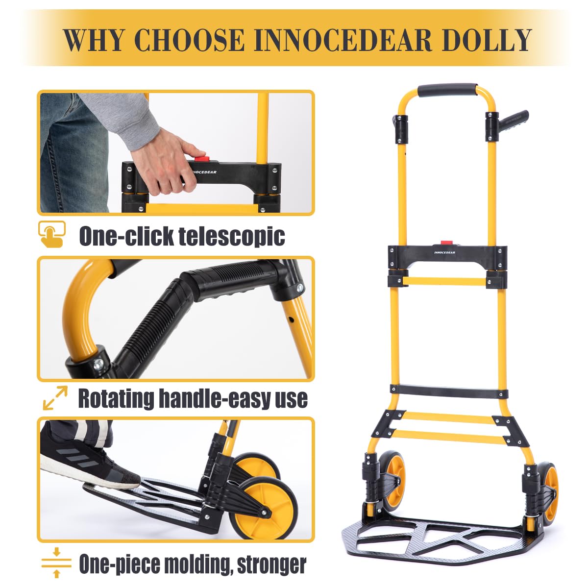 INNOCEDEAR Folding Hand Truck and Dolly,380 lb Capacity Portable Cart with Telescoping Handle and Rubber Wheels for Moving,Shopping,Travel,Office Use