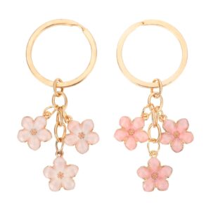 ouligay 2pcs flower keychain, key chains, key chain charm, womens keychains for car keys, keychain accessories for women gifts purse bag accessories(pink and white)