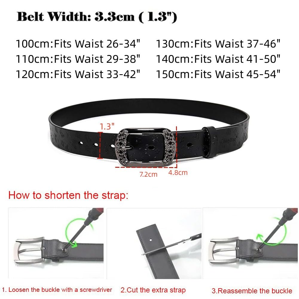 IWFTC Womens Leather Belts Thick Belt Women for Plus Size Leather Belts Womens Black and Buckle Western Jeans Womens Leather Belts Jeans Black Cowgirl Butterfly Embossed Belt (Blown, 100cm)