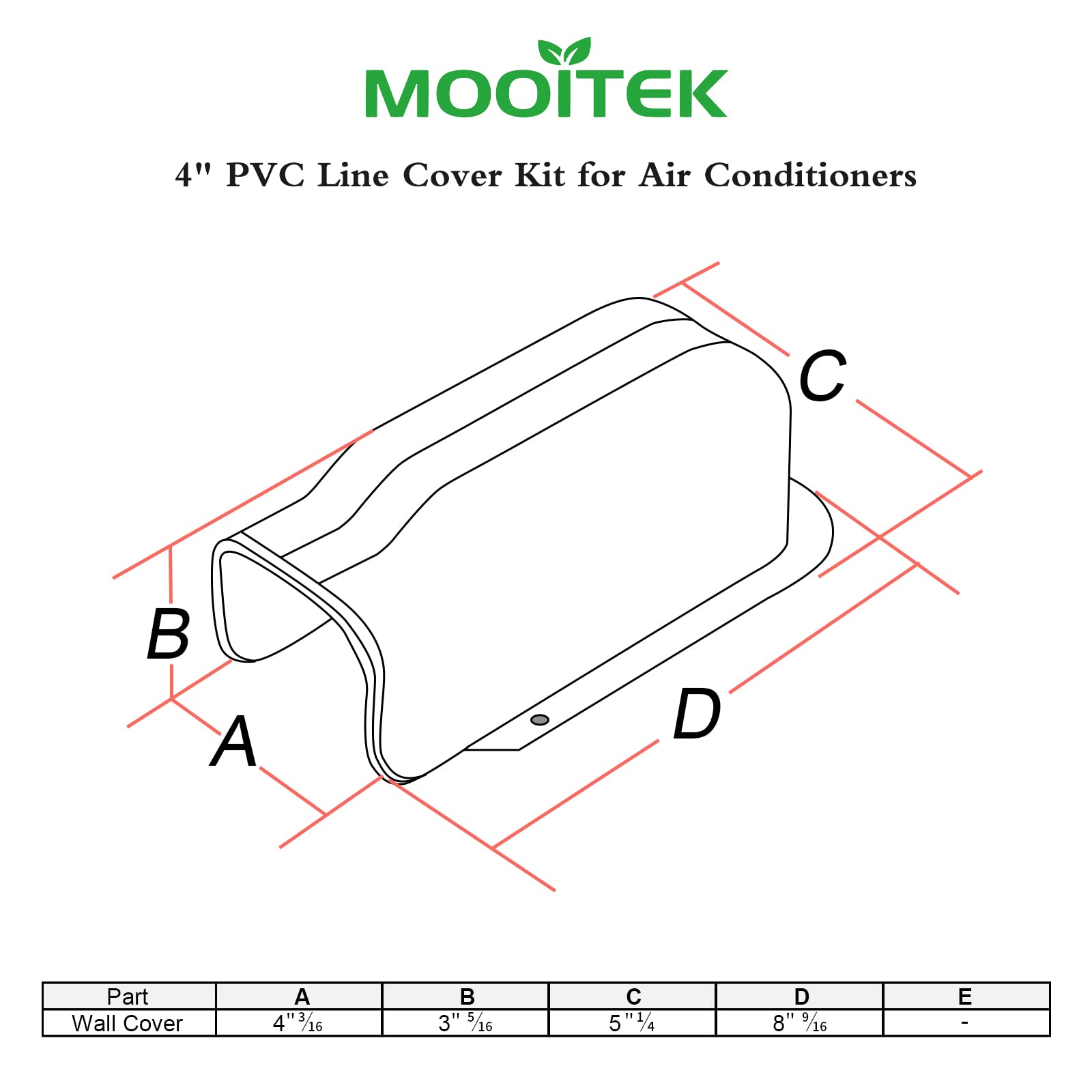 MOOITEK PVC Line Cover Kit Tubing Cover Accessories for Air Conditioners (4" Wall Cover)