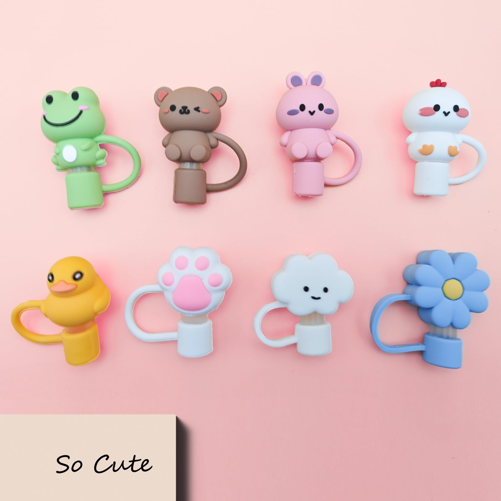 Rejoywor 8Pcs Cute Straw Cover for Stanley Cup, 10mm 0.4in Silicone Stanley 30&40 Oz Tumbler Accessories Straw Covers Topper, Animal&Cloud&Flower Shape, Straw Protectors, Straw Lid for 10mm Straws